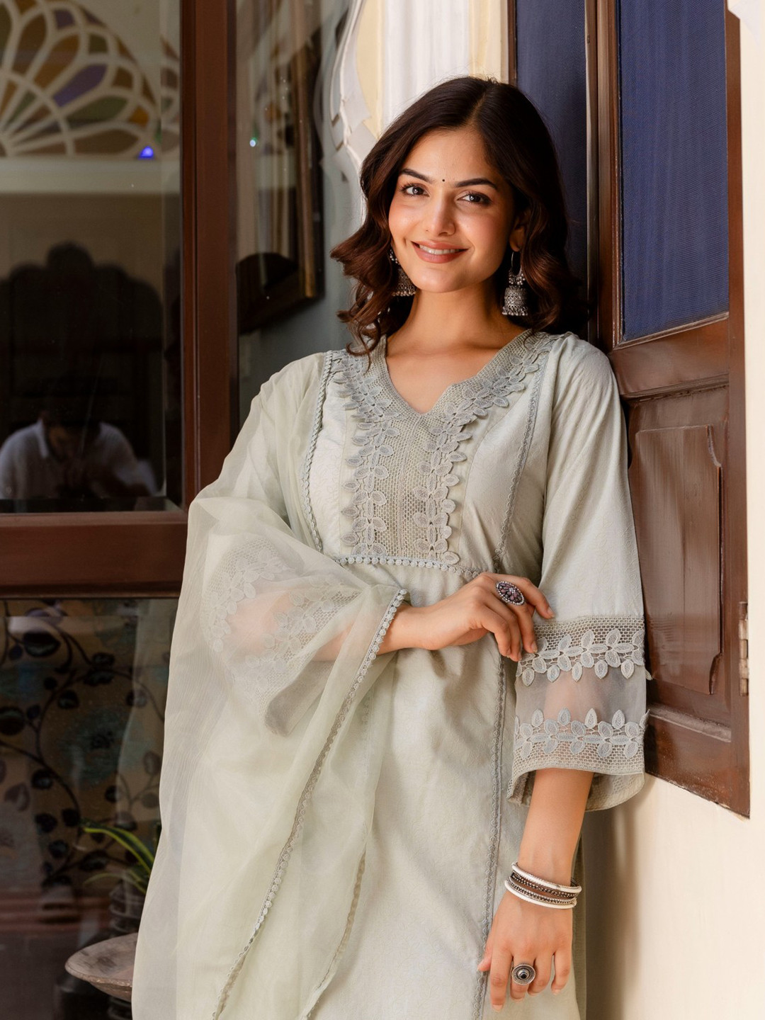 Buy Anouk Ethnic Motifs Embroidered Pure Cotton Straight Kurta With ...