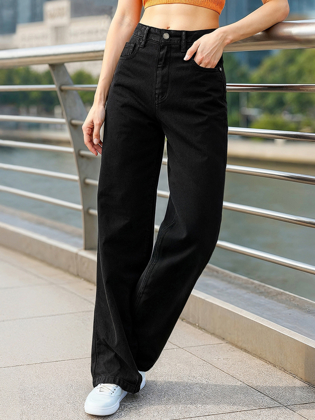 Buy Bewakoof Women Jet Black Baggy Straight Fit Jeans - Jeans for Women ...