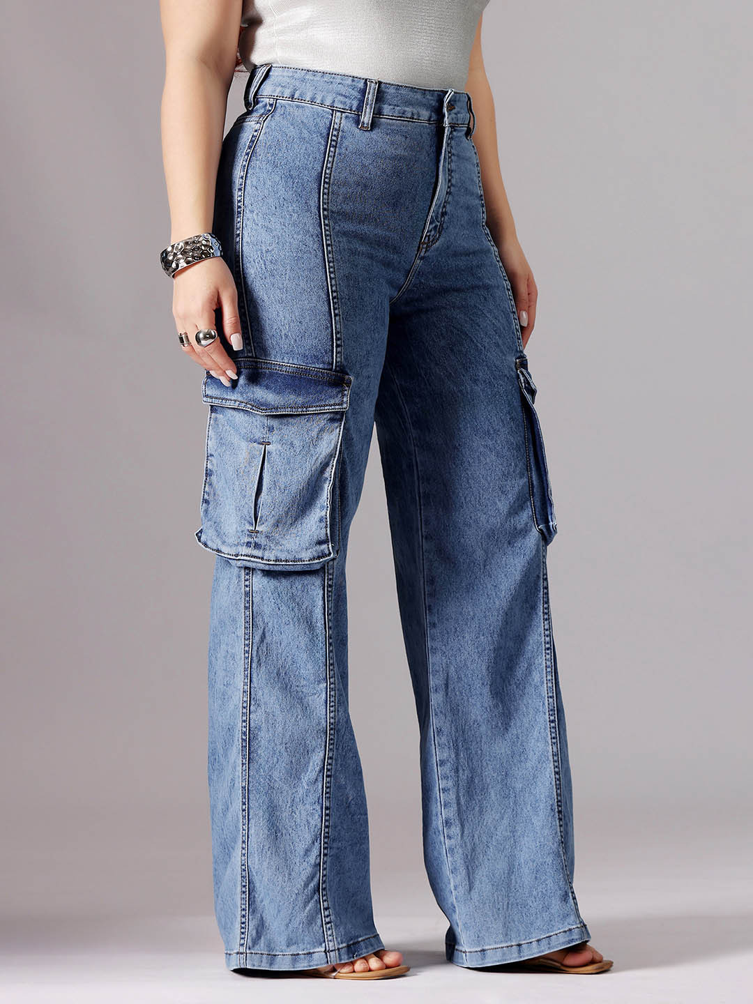 Buy Miss Chase A+ Women Blue Wide Leg High Rise Clean Look Stretchable ...