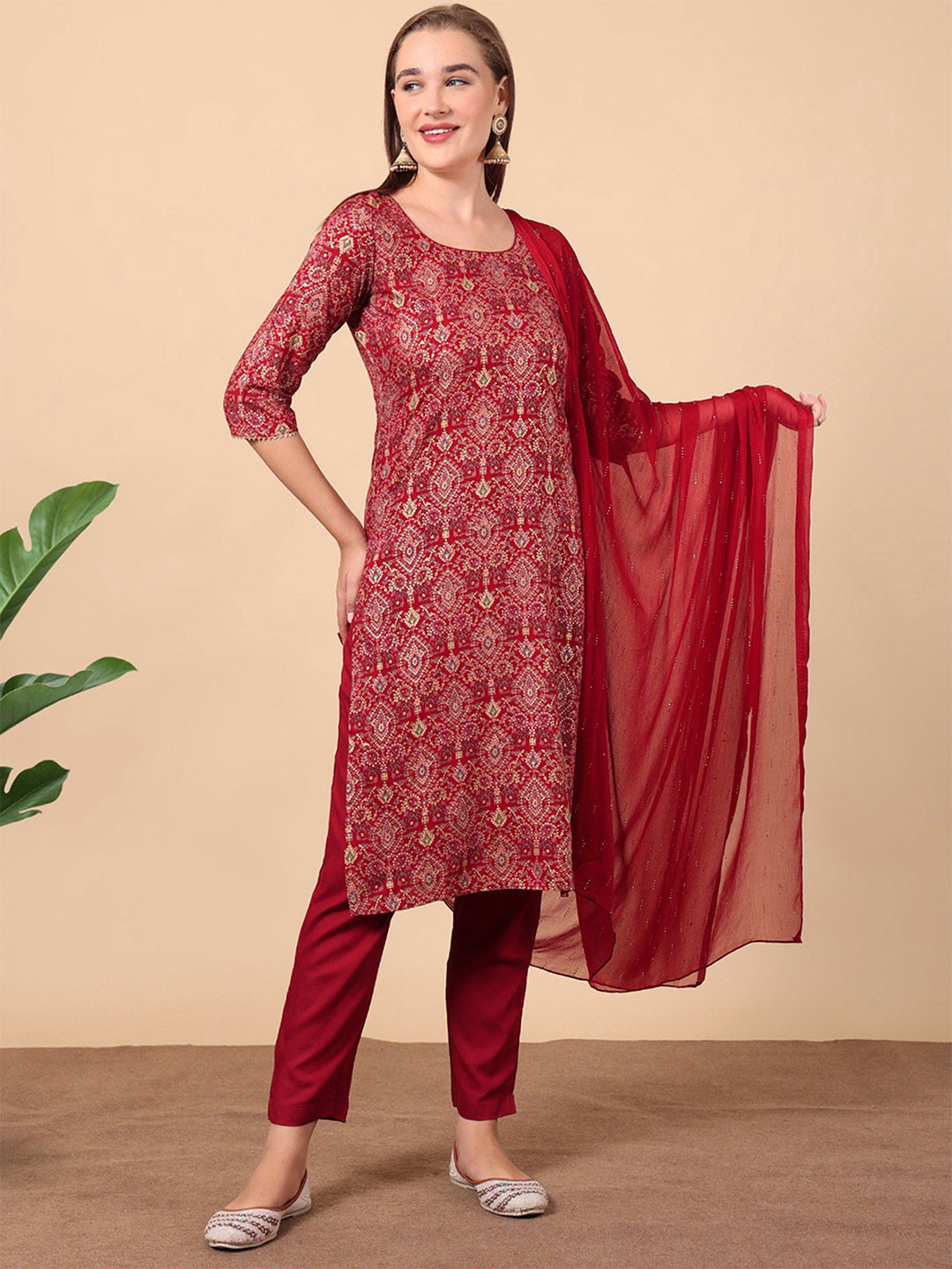Buy DUMMY SHAPE Women Ethnic Motifs Printed Kurta With Trousers ...