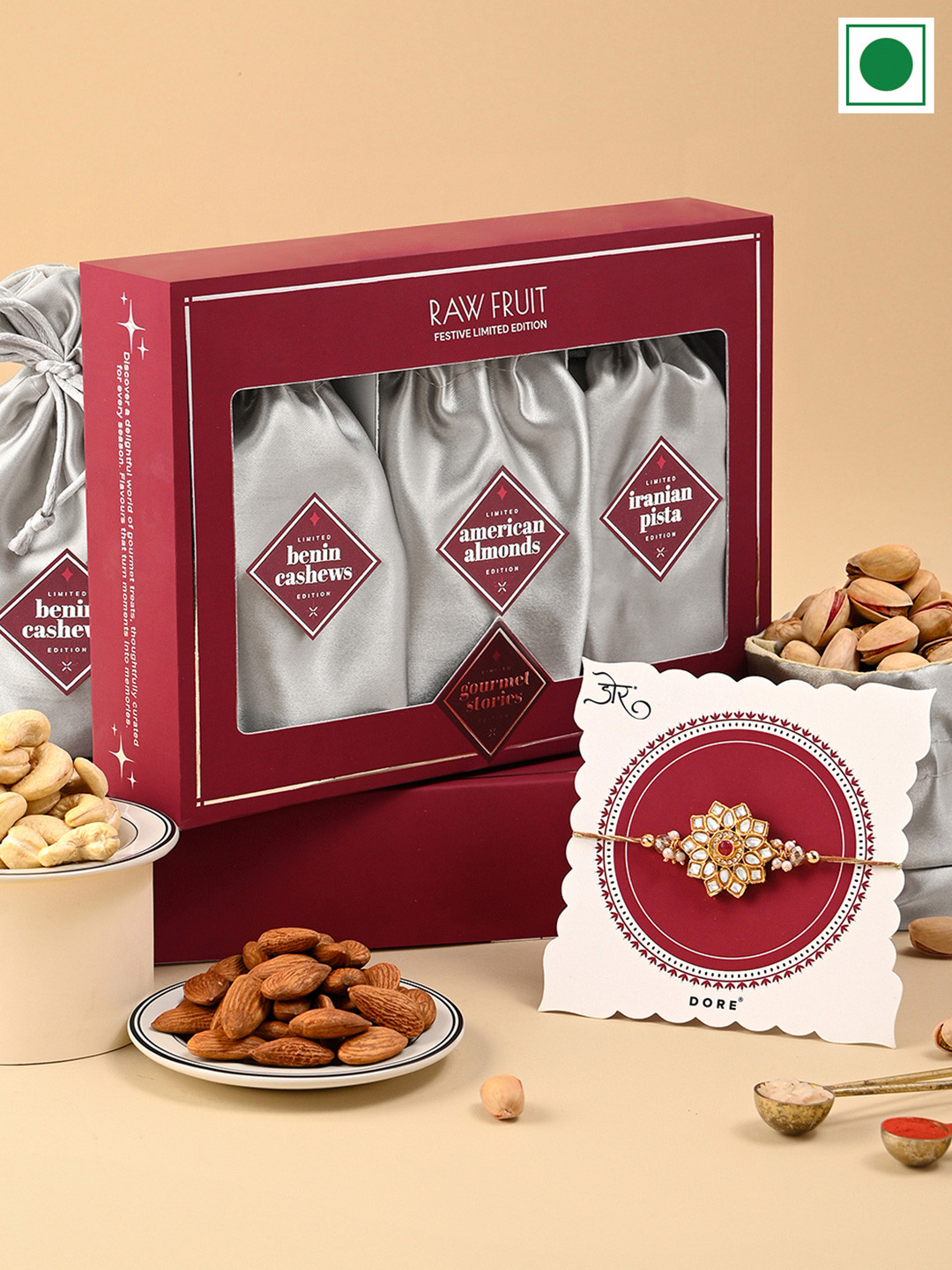 Buy RawFruit Stones Studded & Beaded Petals Rakhi With Roli Rice ...