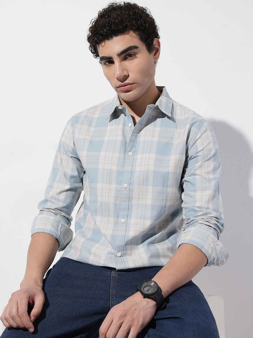 Buy The Roadster Lifestyle Co. Men Relaxed Checked Pure Cotton Casual Shirt - Shirts for Men ...