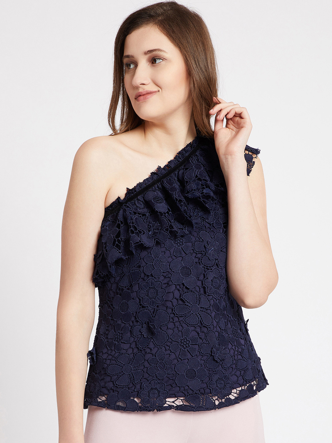 Buy COVER STORY Women Navy Blue Solid Top - Tops for Women 3736638 | Myntra