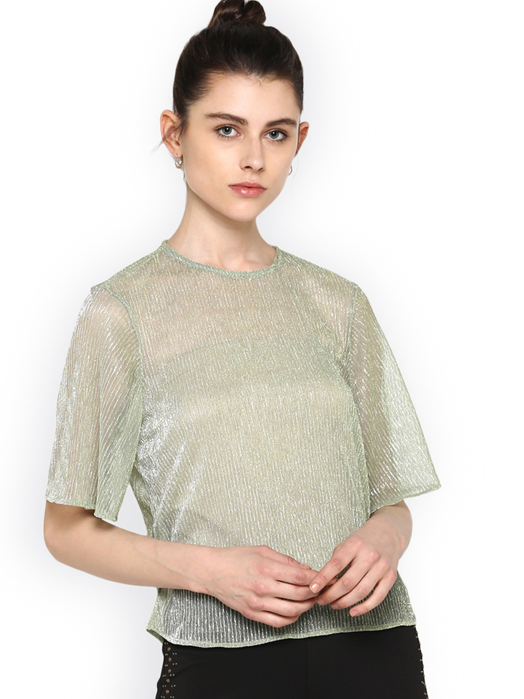 Buy Kazo Women Green Solid Sheer Boxy Top - Tops for Women 3807817 | Myntra