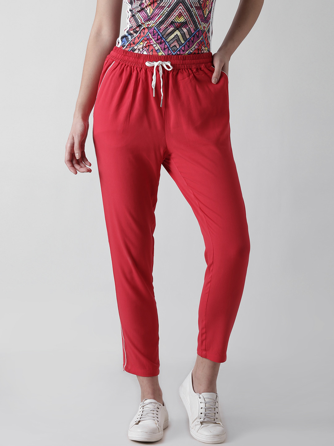 Buy FOREVER 21 Women Red Regular Fit Solid Cropped Trousers - Trousers ...