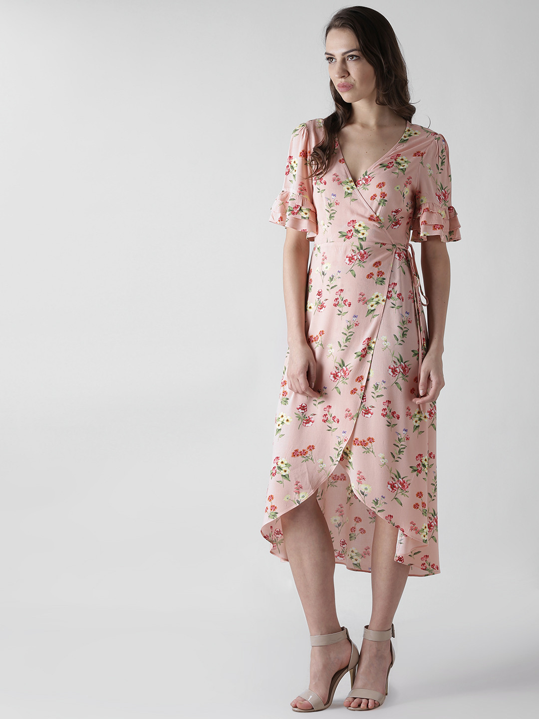 Buy FOREVER 21 Women Pink Floral Print Wrap Dress - Dresses for Women ...
