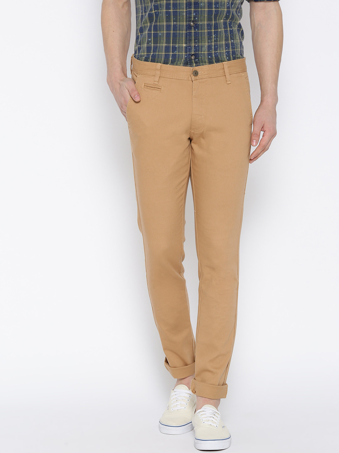 Buy Indigo Nation Men Khaki Ultra Slim Fit Solid Trousers - Trousers ...