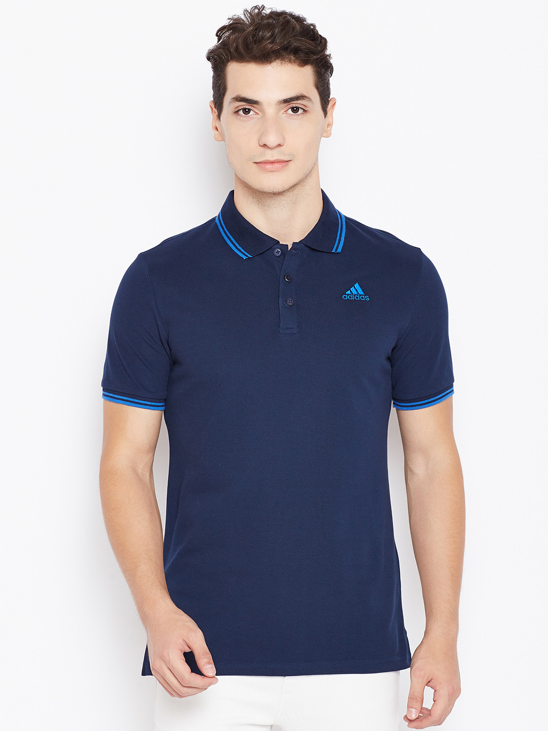 Buy ADIDAS Men Navy AESS Solid Training Polo T Shirt - Tshirts for Men ...