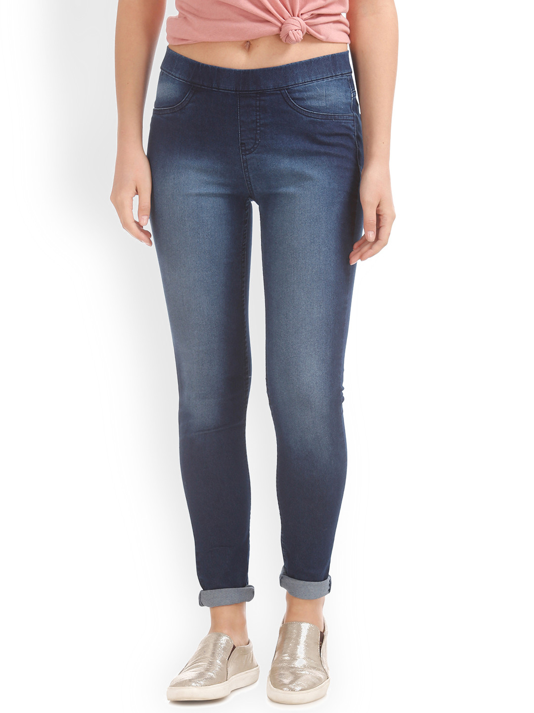 Buy Cherokee Women Blue Regular Fit Mid Rise Clean Look Stretchable ...