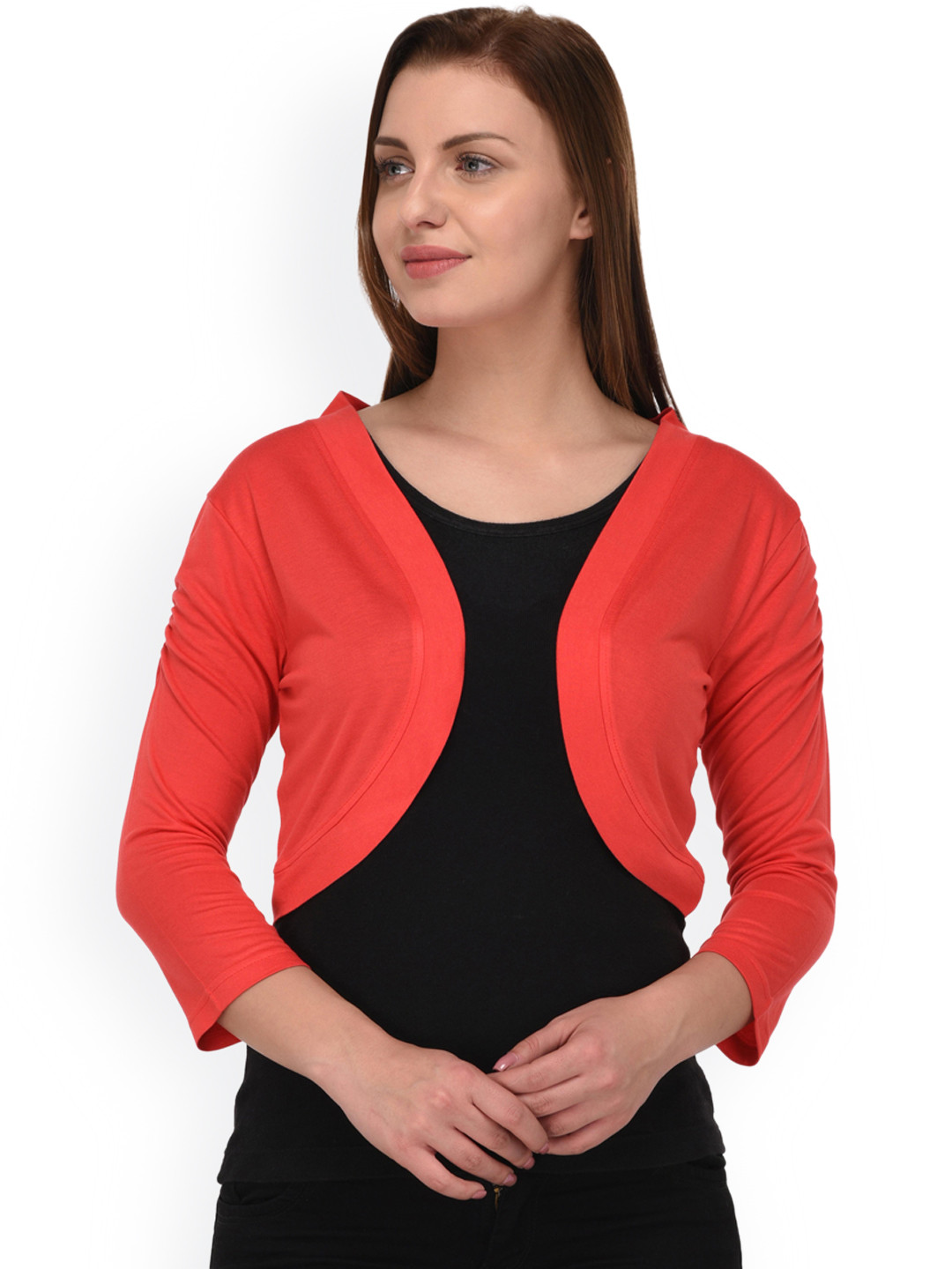 Buy Espresso Red Solid Open Front Shrug - Shrug for Women 4028787 | Myntra