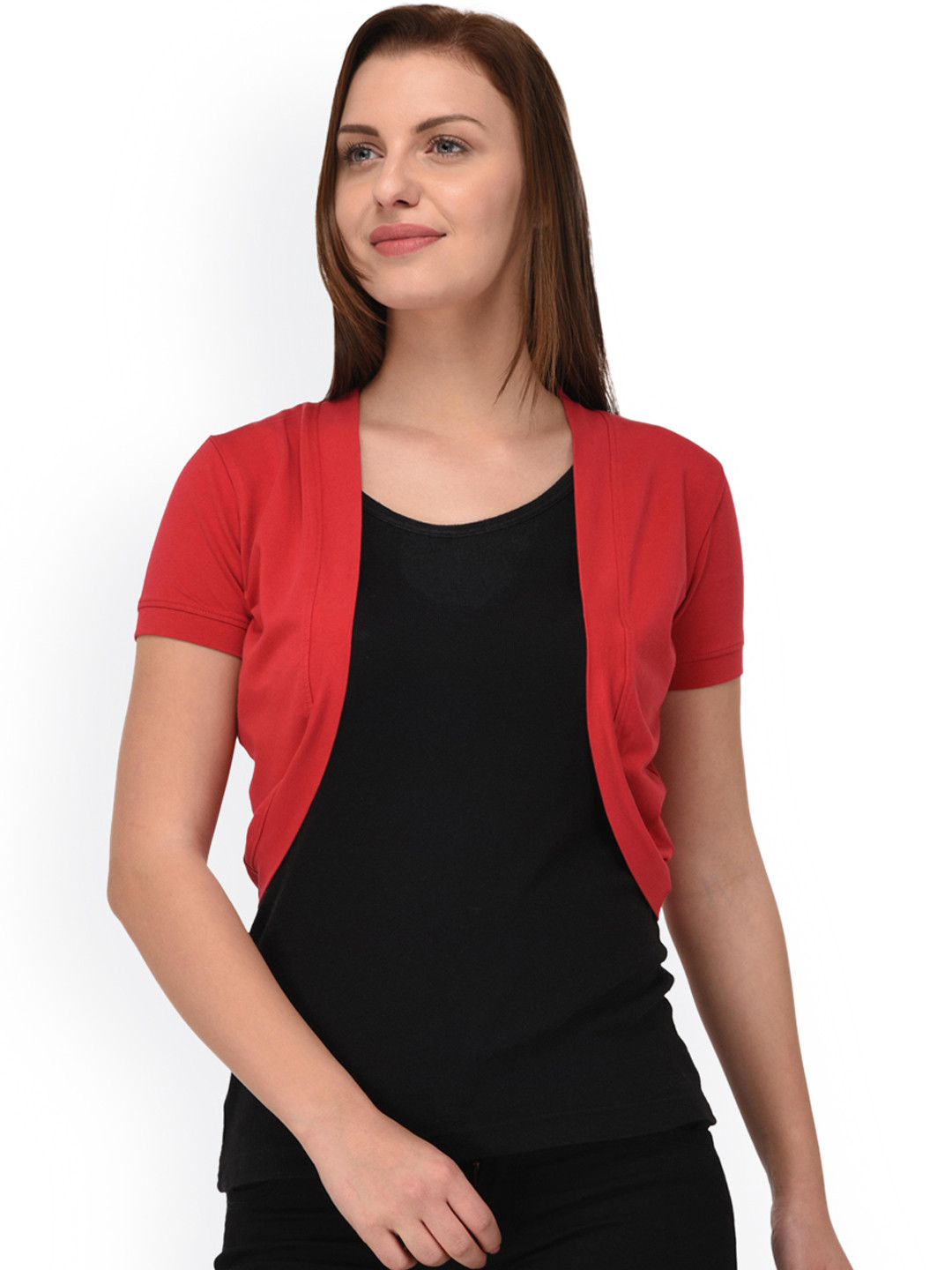 Buy Espresso Red Solid Open Front Shrug - Shrug for Women 4028803 | Myntra