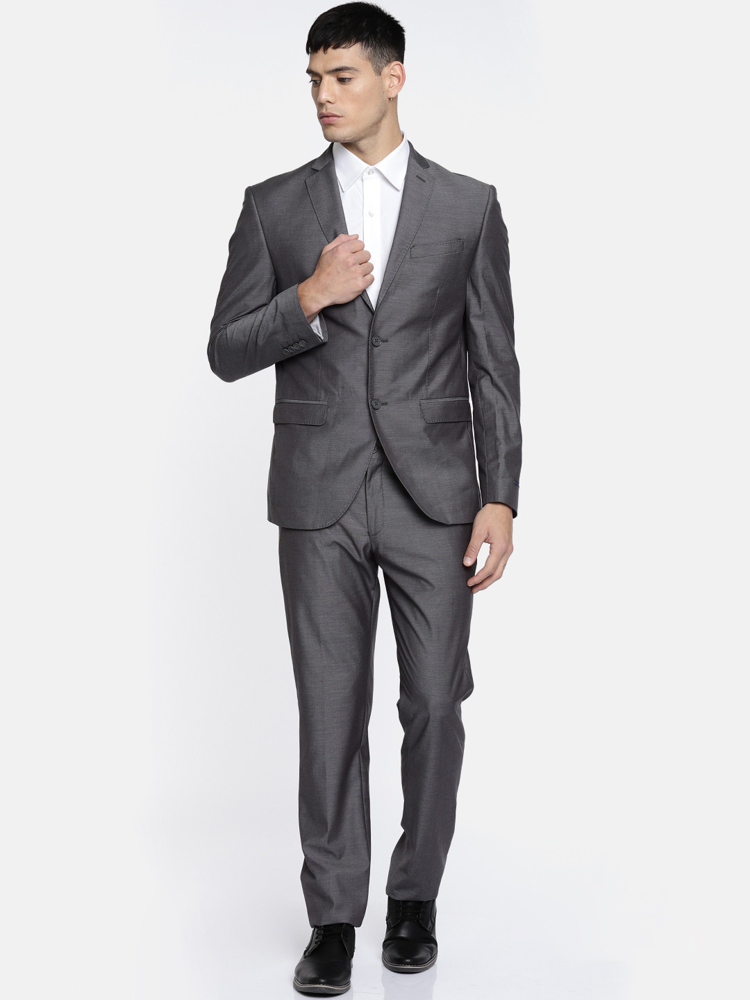 Buy Blackberrys Grey Solid Slim Fit Single Breasted Formal Suit - Suits ...