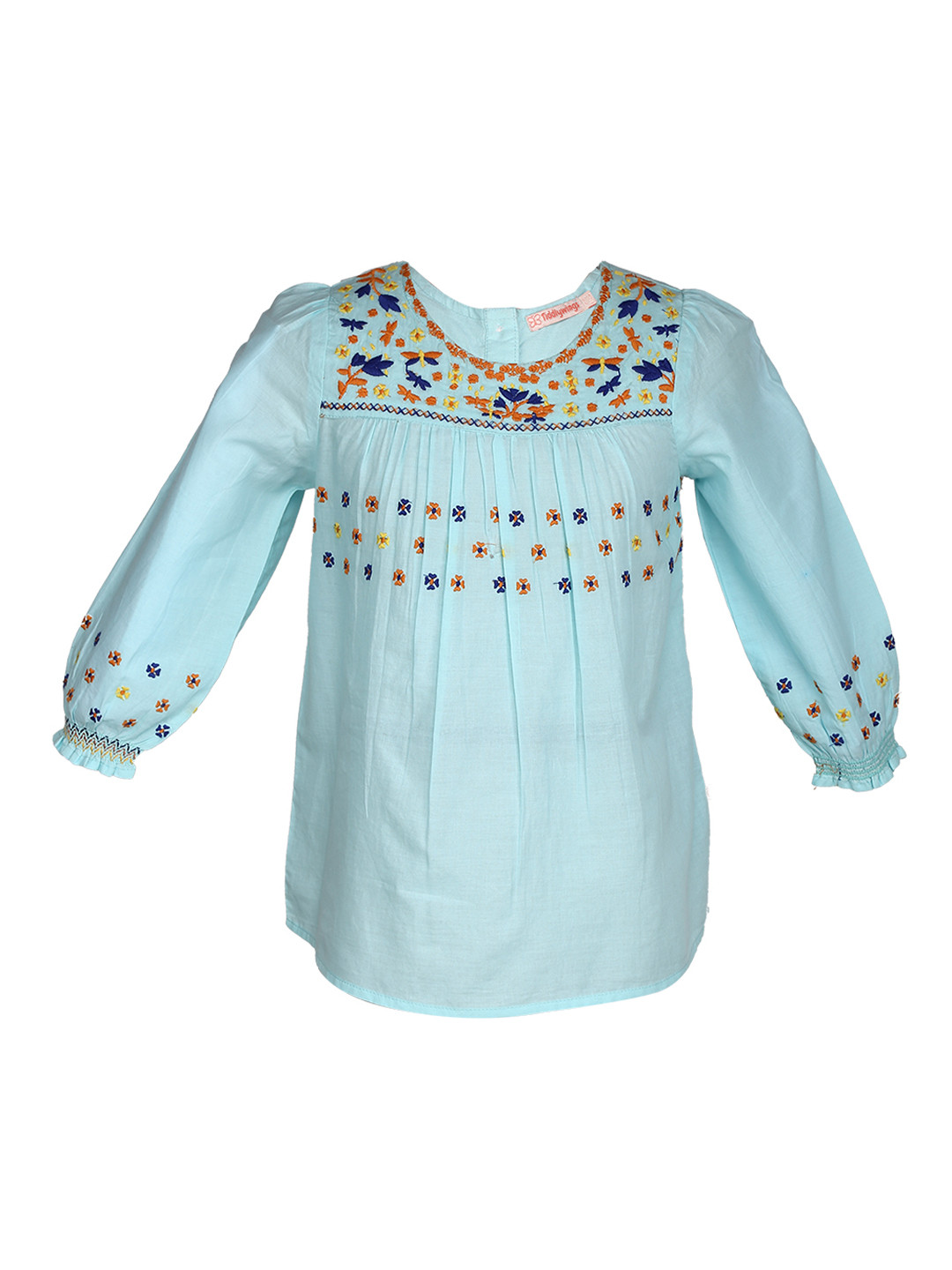 Buy Tiddlywings Girls Turquoise Blue Self Design Top - Tops for Girls ...