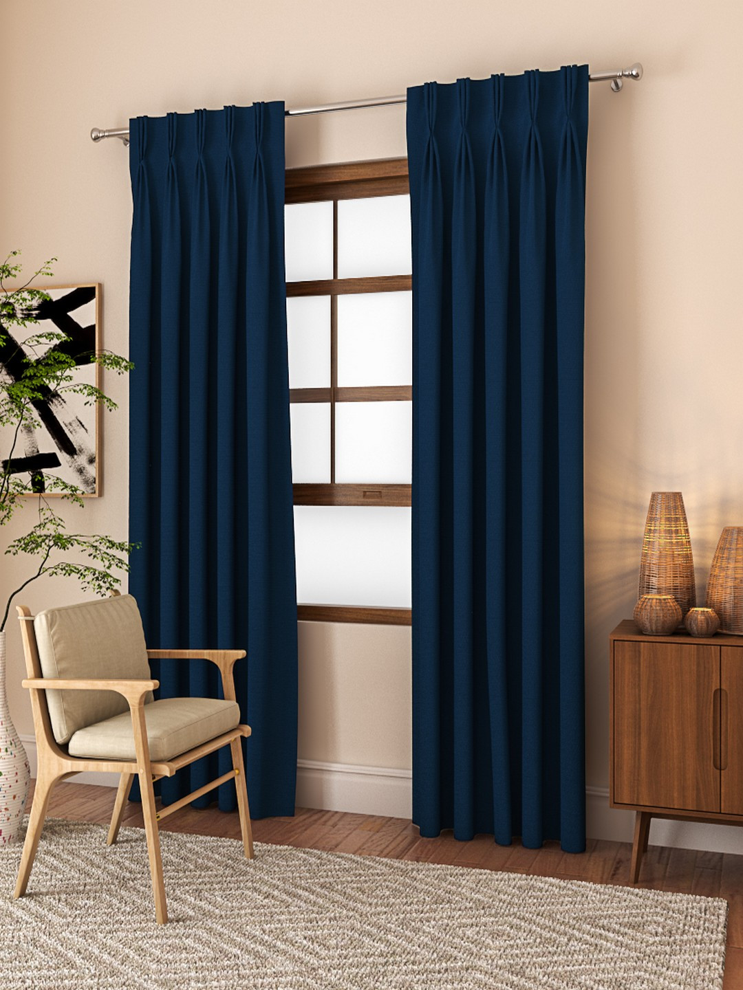 Buy Cotton Classic Curtain Indigo 7 Feet American Pleat Set Of 2 ...