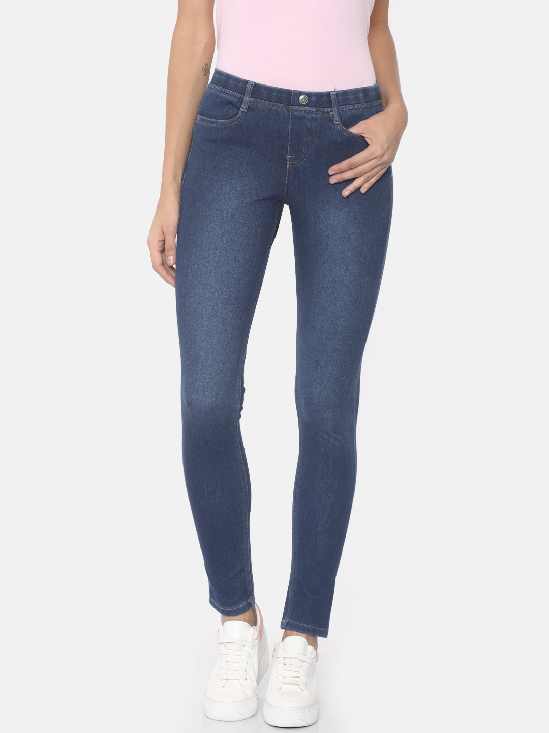 Buy Go Colors Women Navy Blue Solid Super Stretch Jeggings - Jeggings ...