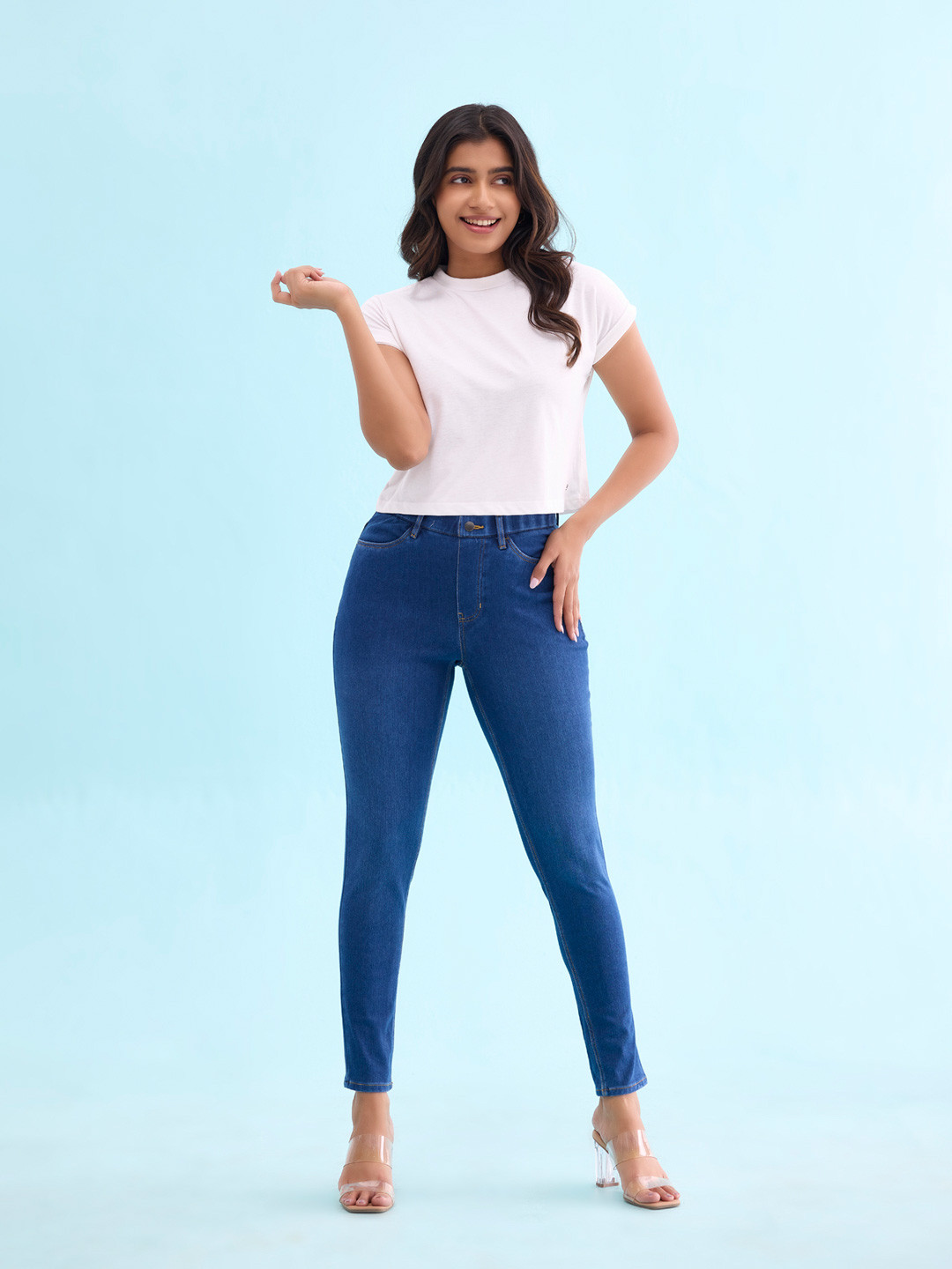Buy Go Colors Women Navy Blue Solid Super Stretch Jeggings - Jeggings ...