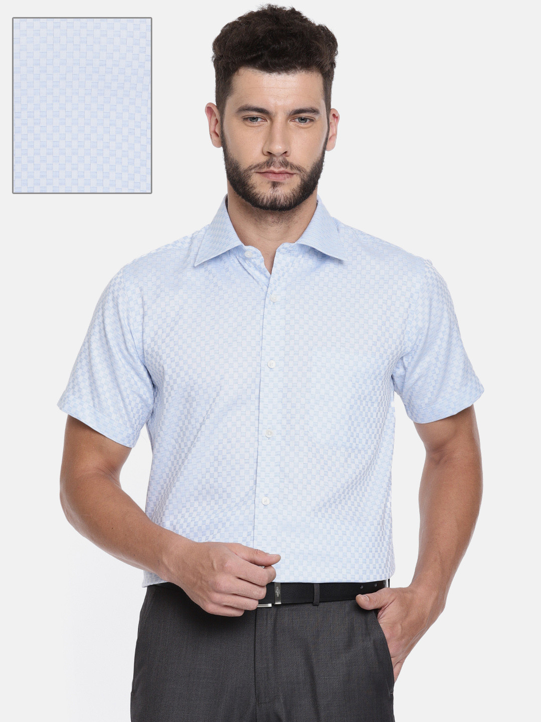 Buy Raymond Men Blue Regular Fit Checked Formal Shirt - Shirts for Men ...