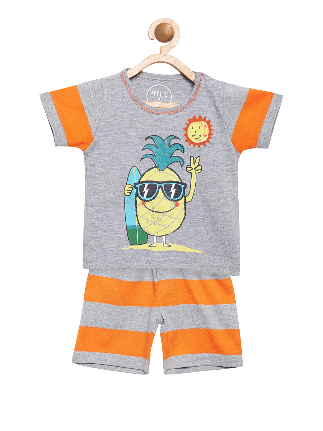Buy Pepito Boys Grey Melange And Orange Printed Top With Pyjamas ...