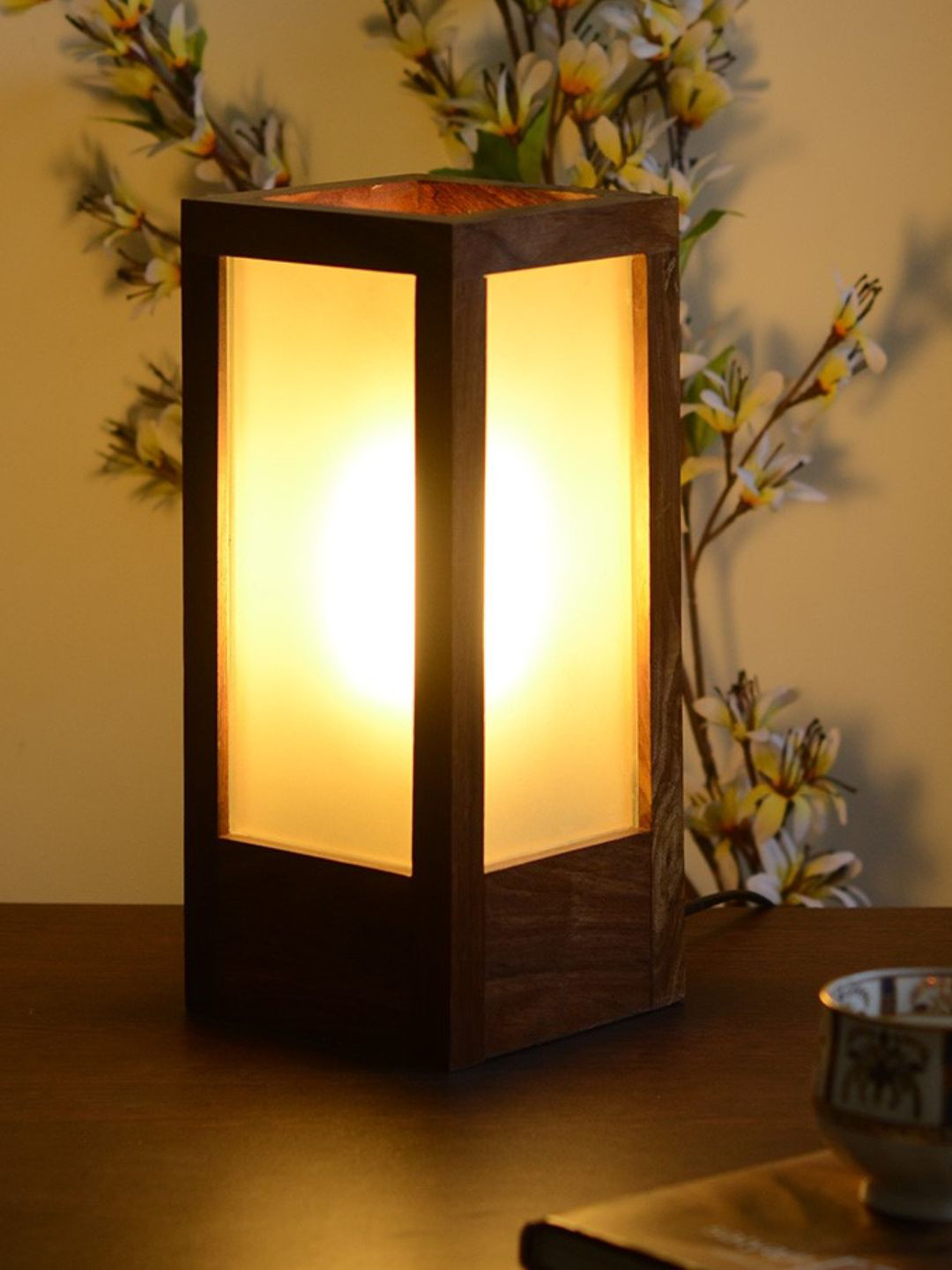 Buy Unravel India Wooden Glass Contemporary Column Table Lamp - Table ...