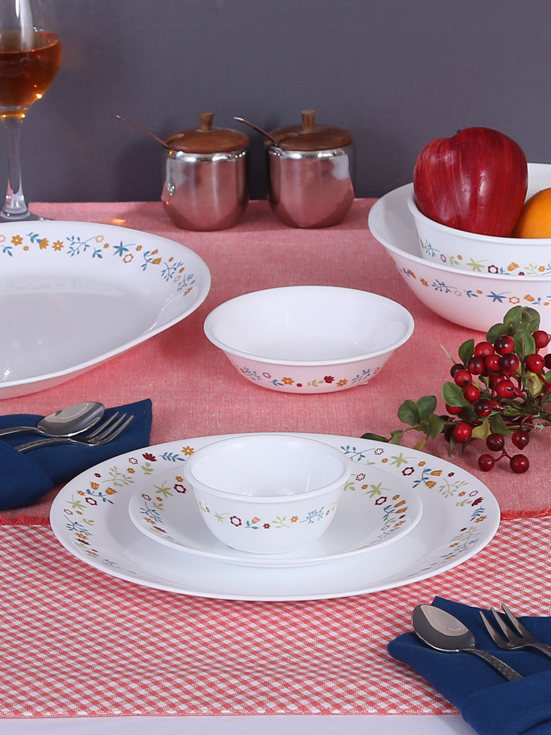 Buy Corelle Multicoloured 21 Pieces Printed Glass Dinner Set Set ...