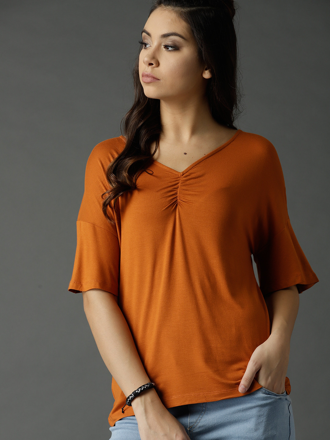 Buy Roadster Women Rust Orange Solid Top - Tops for Women 4319726 | Myntra
