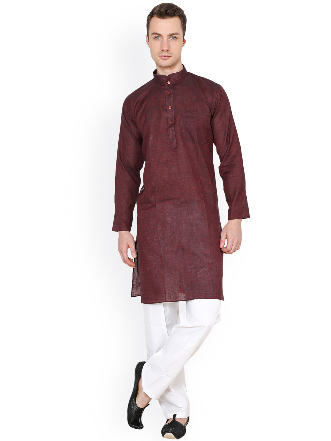 Buy ROYAL KURTA Men Maroon Woven Design Straight Kurta - Kurtas for Men ...