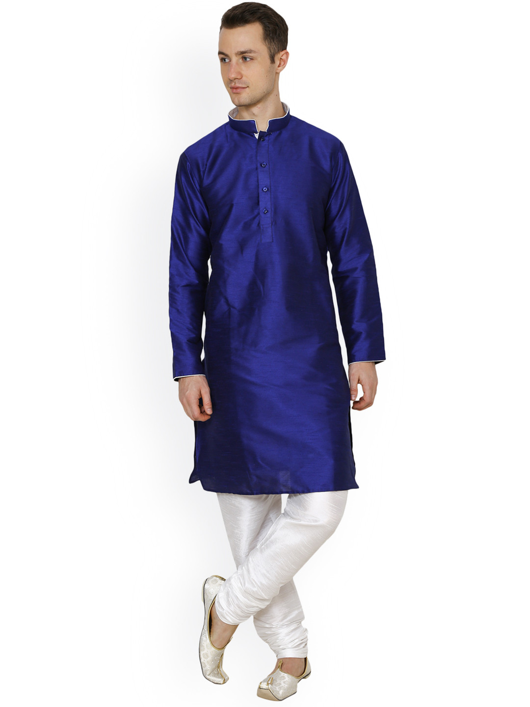 Buy ROYAL KURTA Men Blue Woven Design Straight Kurta - Kurtas for Men ...