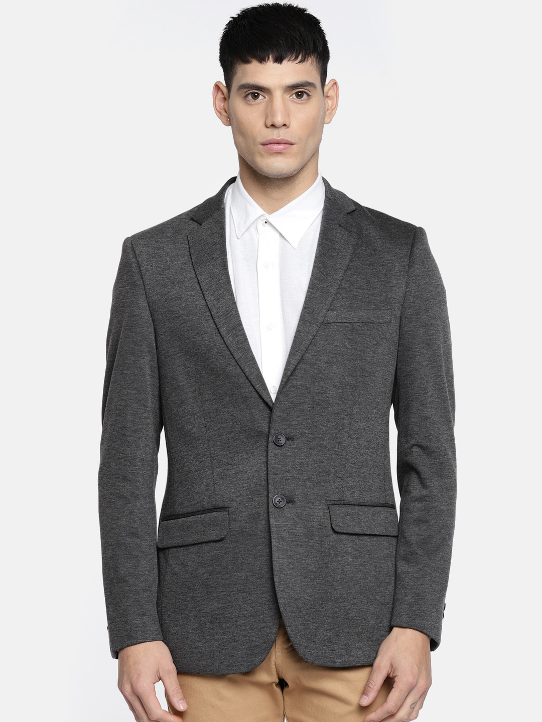 Buy ColorPlus Charcoal Grey Single Breasted Contemporary Fit Formal ...