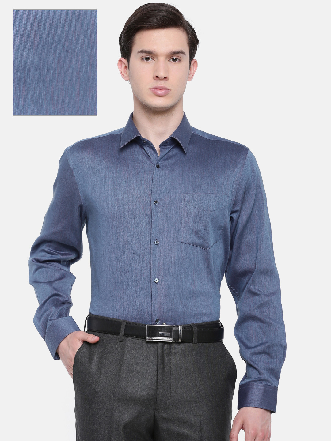 Buy J Hampstead Men Blue Slim Fit Solid Formal Shirt - Shirts for Men ...