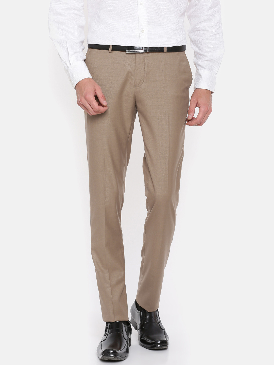 Buy J Hampstead Men Beige Slim Fit Solid Formal Trousers - Trousers for ...