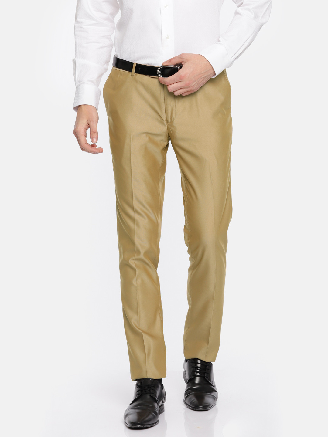 Buy J Hampstead Men Khaki Slim Fit Solid Formal Trousers - Trousers for ...