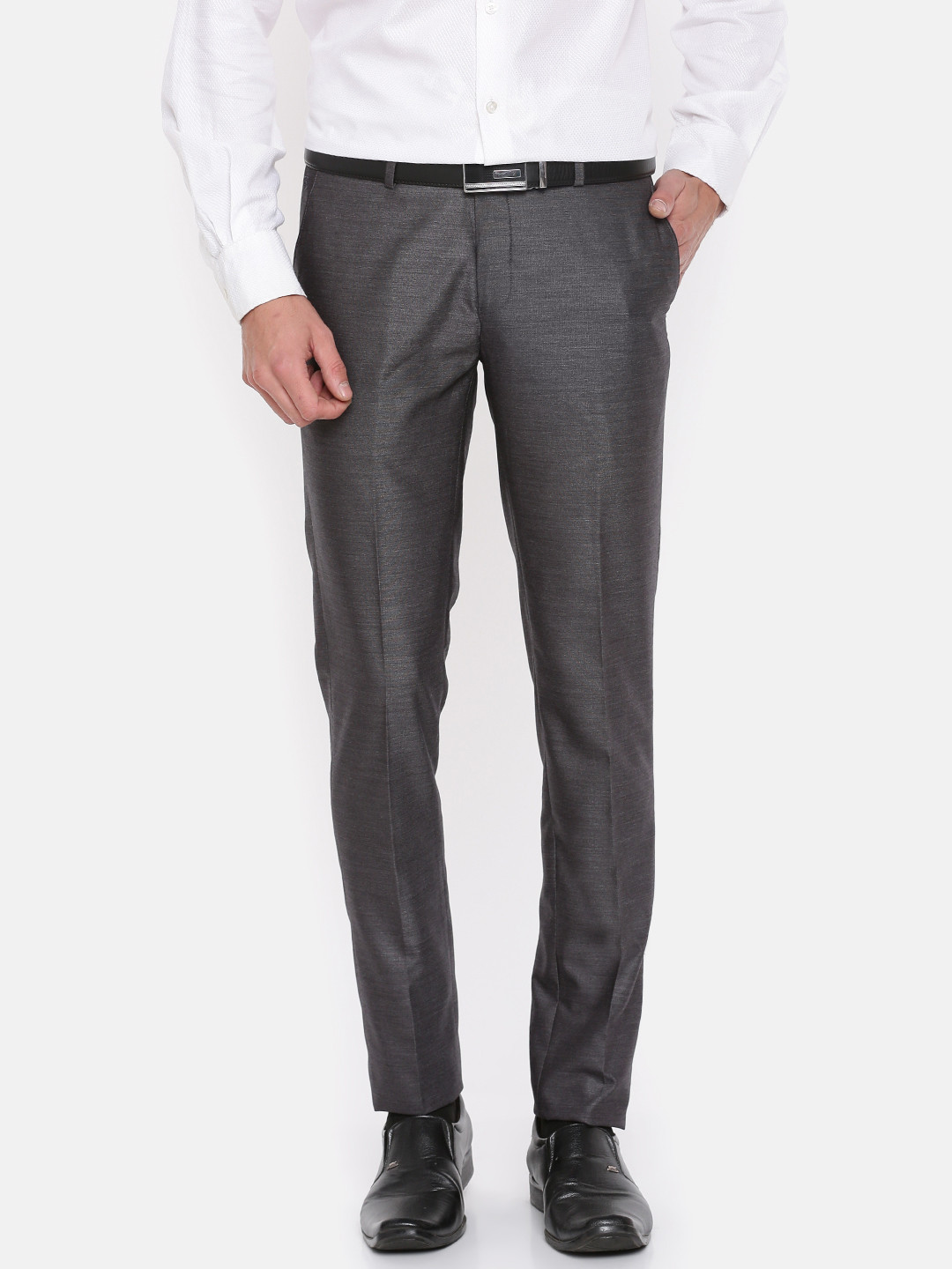 Buy J Hampstead Men Grey Slim Fit Solid Formal Trousers - Trousers for ...