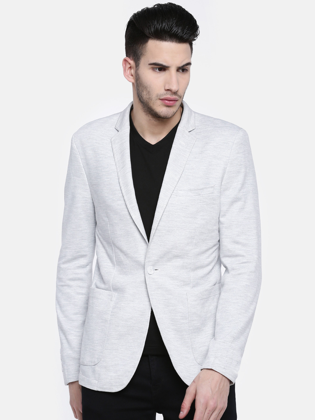 Buy Oxemberg Men Off White Modern Fit Self Design Single Breasted ...