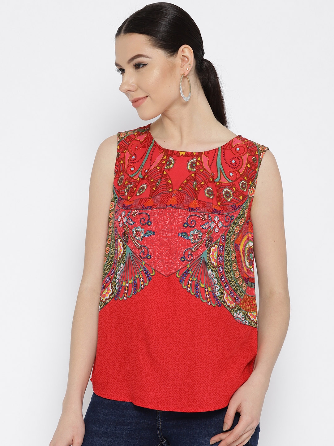 Buy Global Desi Women Red Printed Top - Tops for Women 4325578 | Myntra