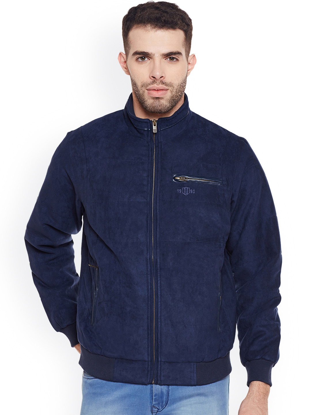 Buy Duke Men Navy Blue Solid Open Front Jacket - Jackets for Men ...