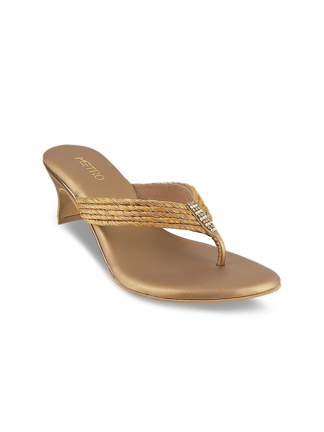 Buy Metro Women Gold Toned Solid Sandals - Heels for Women 4327784 | Myntra