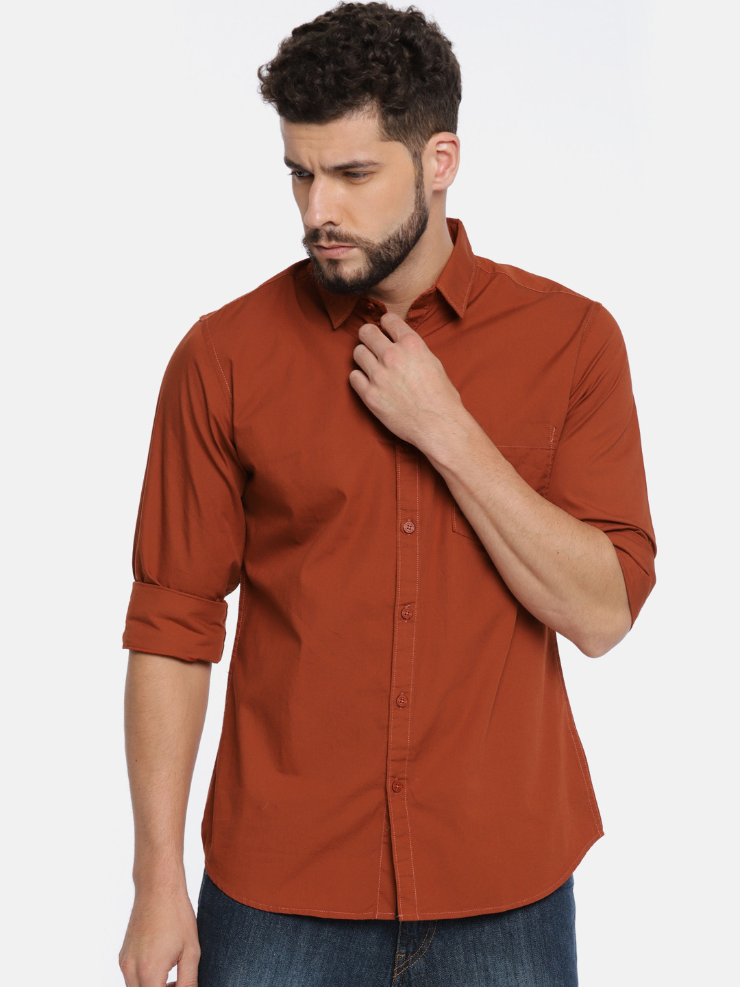 Buy HERE&NOW Men Rust Red Regular Fit Solid Casual Shirt - Shirts for ...