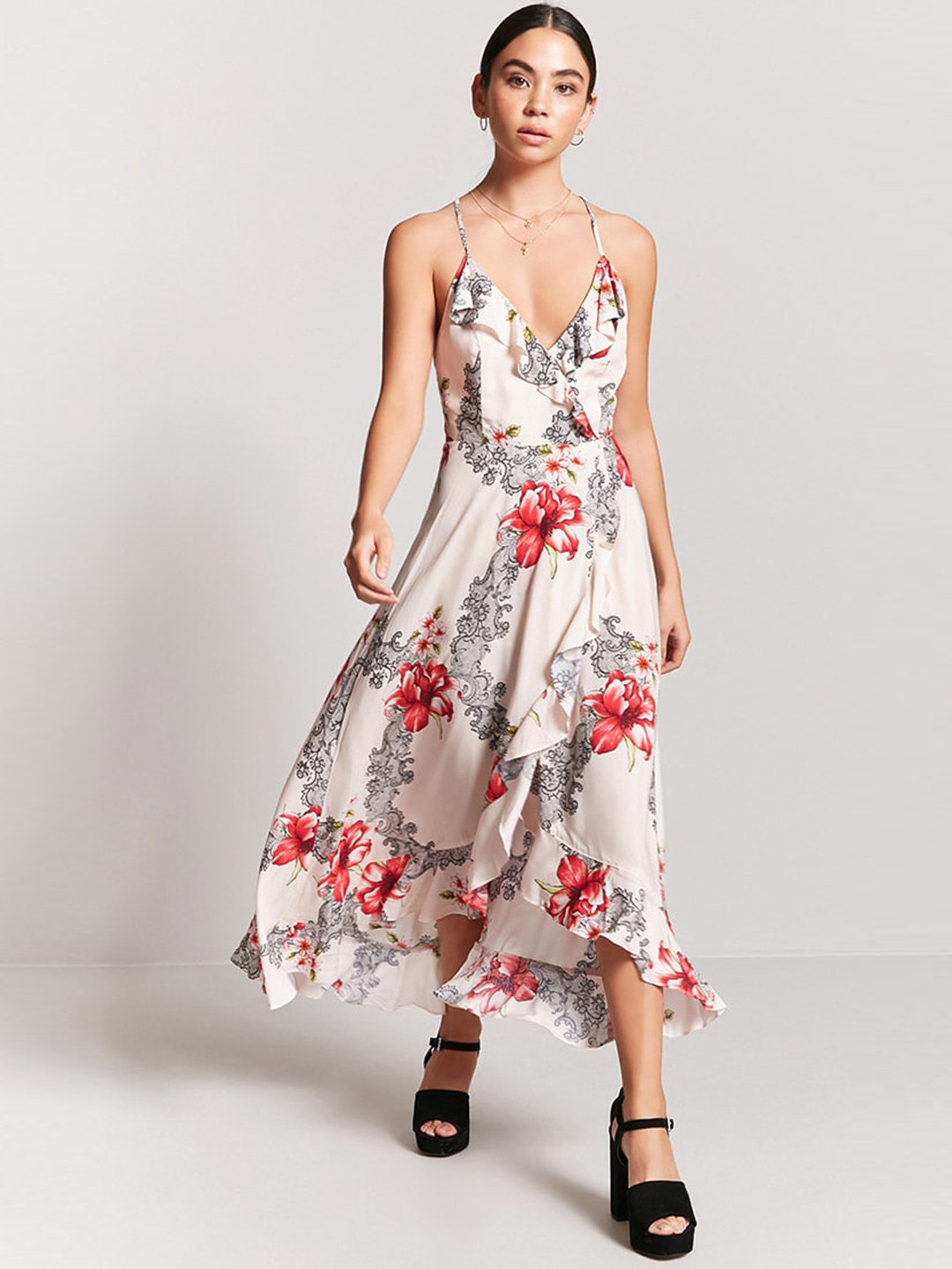 Buy FOREVER 21 Women Pink Floral Print Maxi Dress - Dresses for Women ...