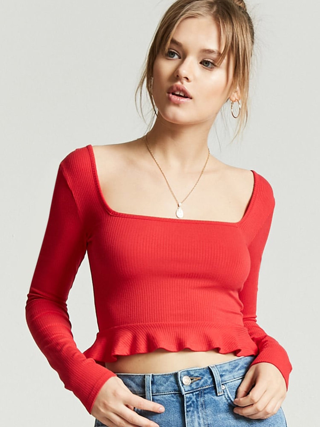 Buy Forever 21 Women Red Solid Crop Fitted Top Tops For Women 4330274