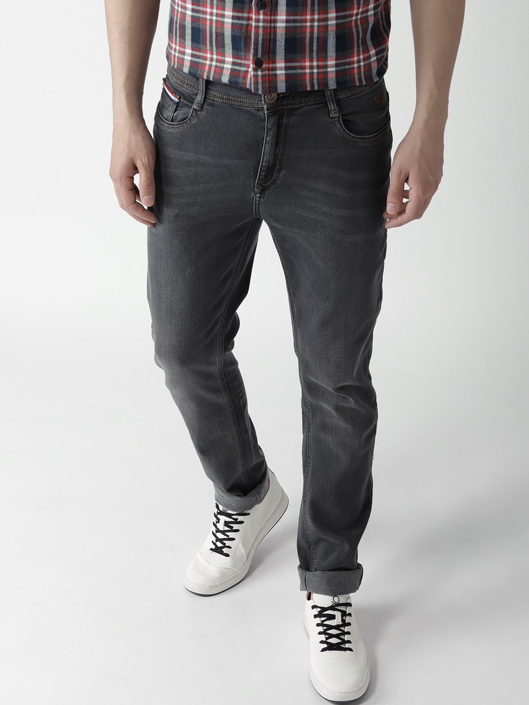 Buy Harvard Men Charcoal Grey Slim Fit Mid Rise Clean Look Stretchable ...