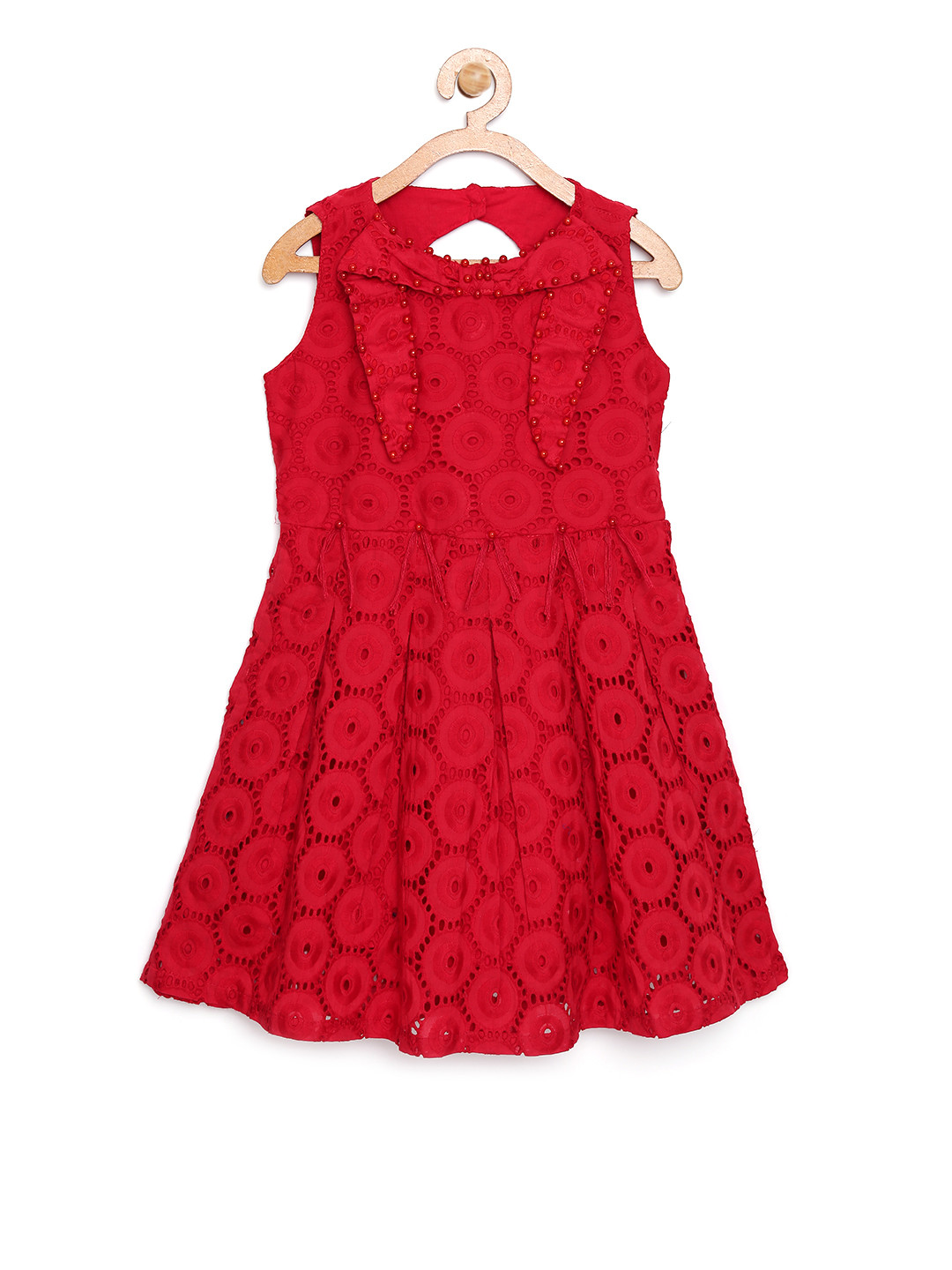 Buy Bella Moda Girls Red Self Design Fit And Flare Dress - Dresses for ...