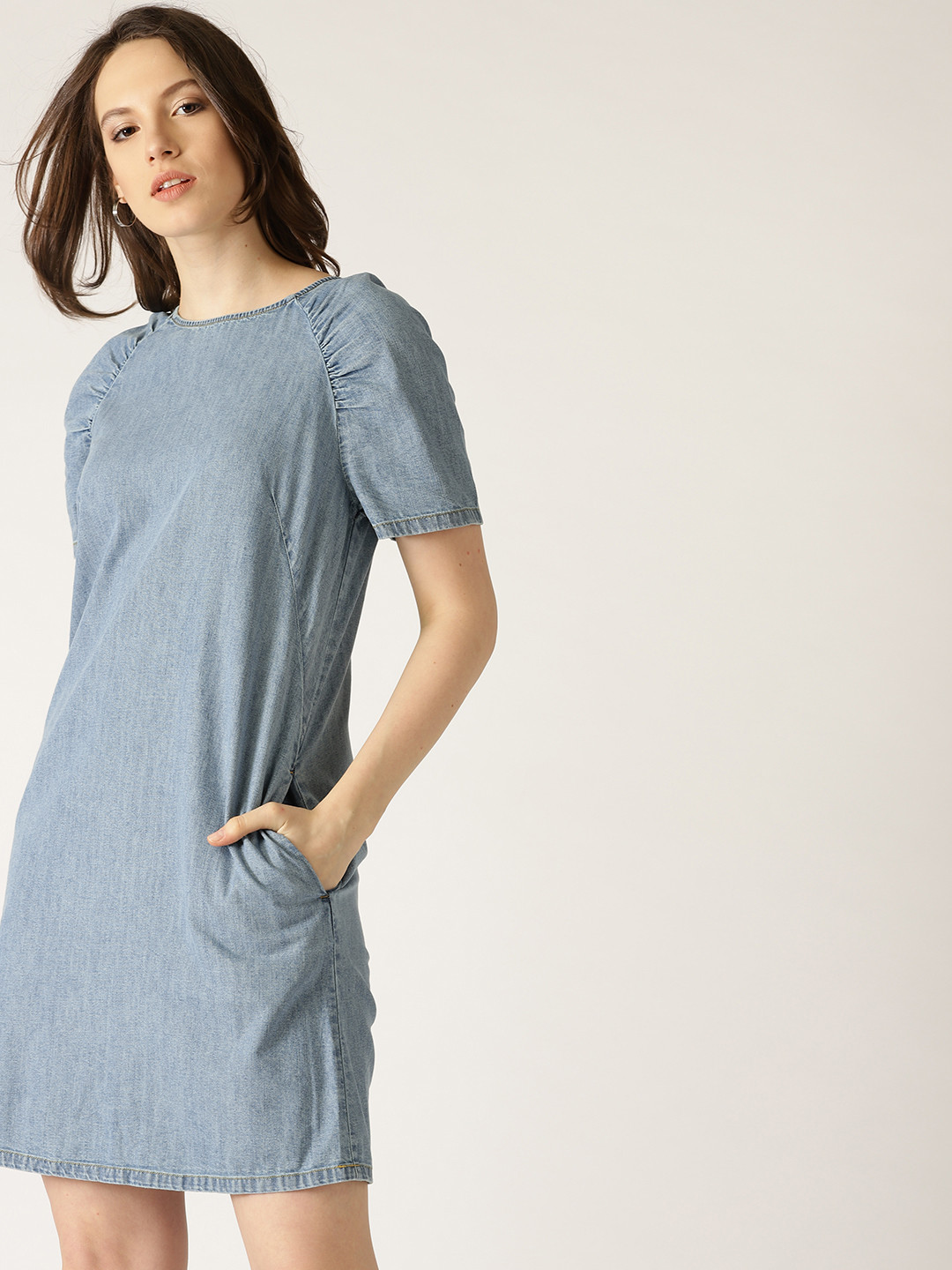 Buy ESPRIT Women Blue Solid Denim Sheath Dress - Dresses for Women ...