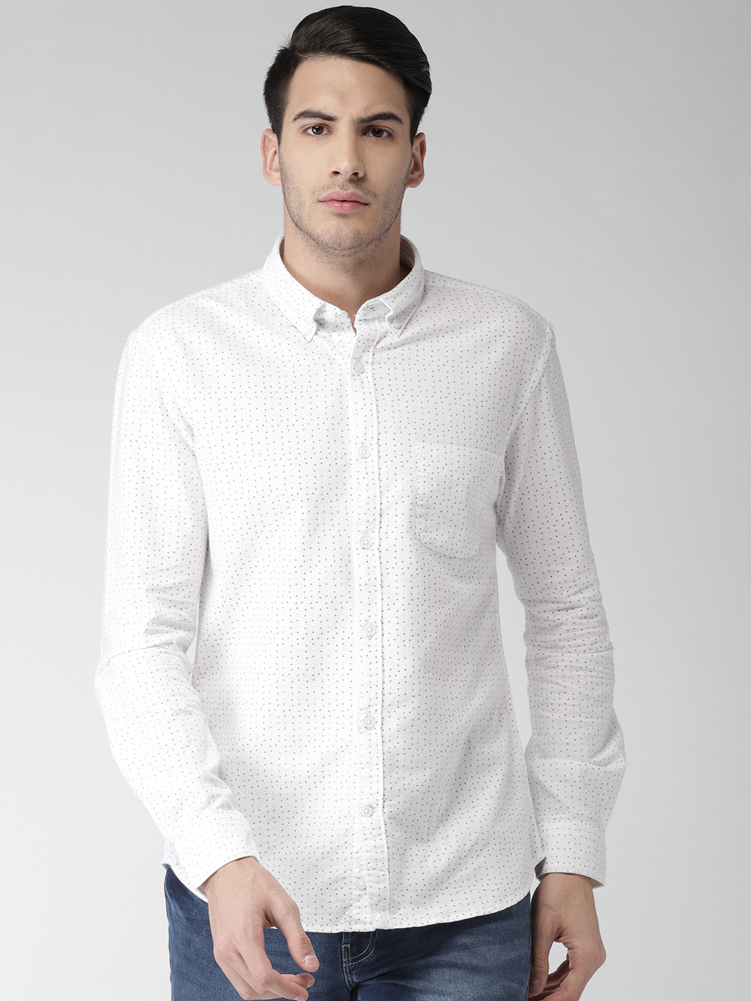 Buy Celio Men White Slim Fit Printed Casual Shirt - Shirts for Men ...