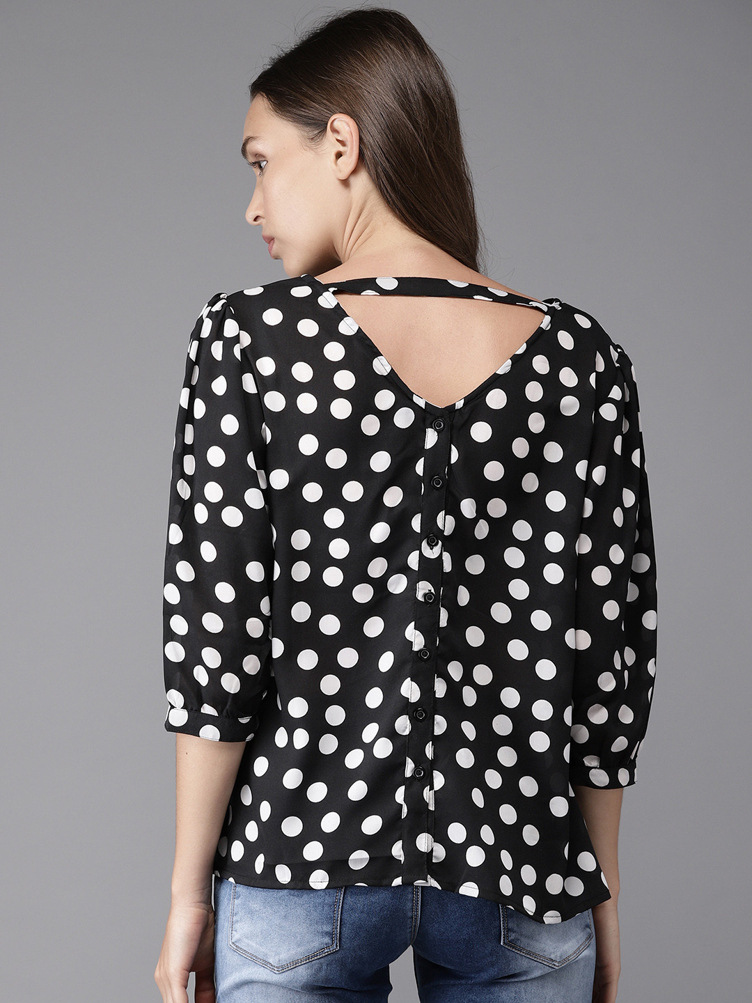 Buy HERE&NOW Women Black & White Polka Dot Printed Top - Tops for Women ...