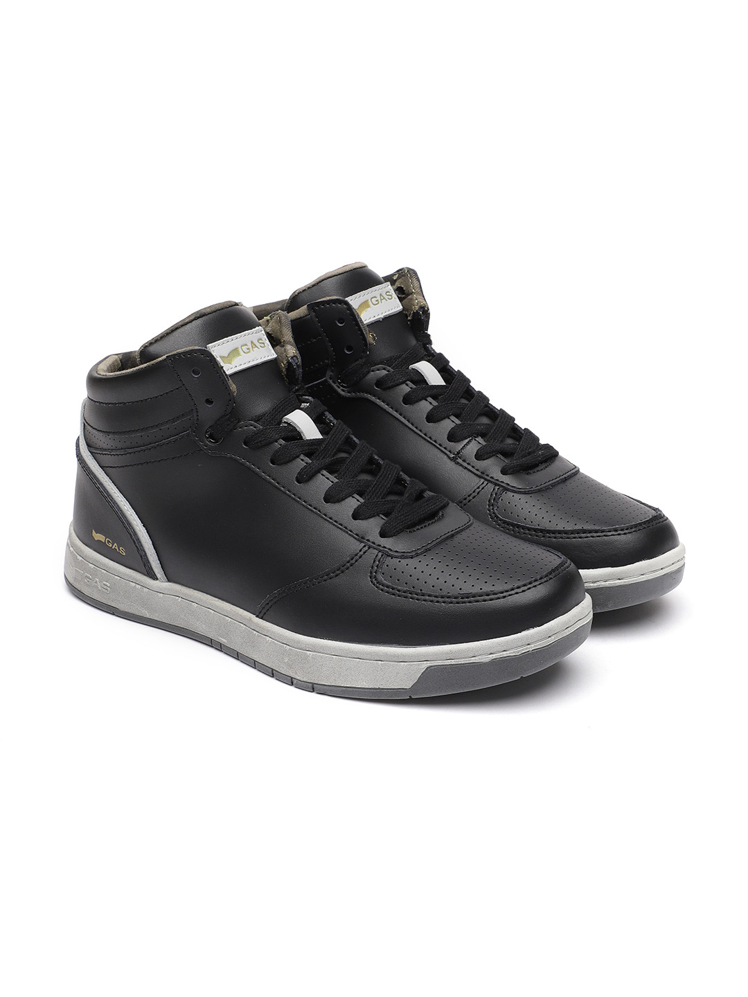 Buy GAS Men Black Solid Leather Mid Top ROLY Sneakers - Casual Shoes ...