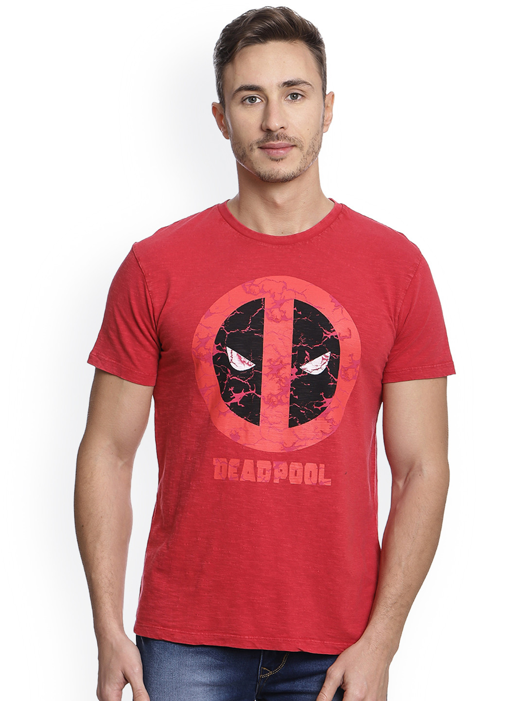 Buy Free Authority Men Red Deadpool Printed Round Neck T Shirt ...