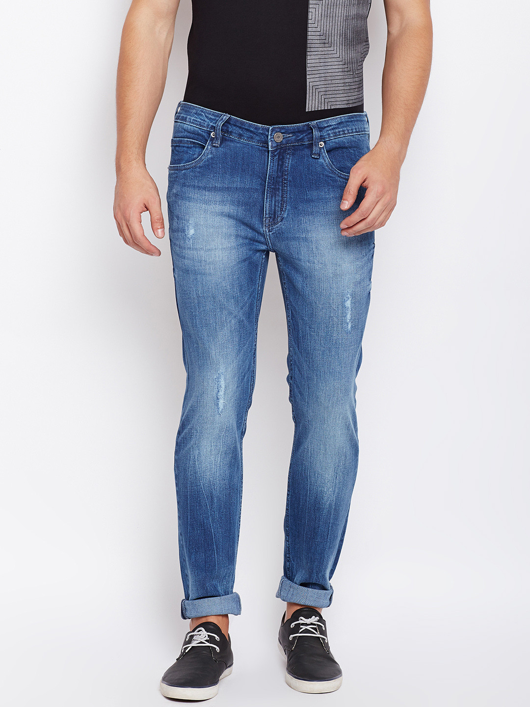 Buy Blackberrys Men Blue Skinny Fit Low Rise Low Distress Stretchable ...