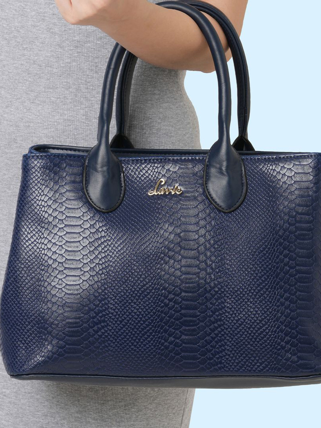 Buy Lavie Ficus Navy Blue Animal Textured Structured Handheld Bag ...