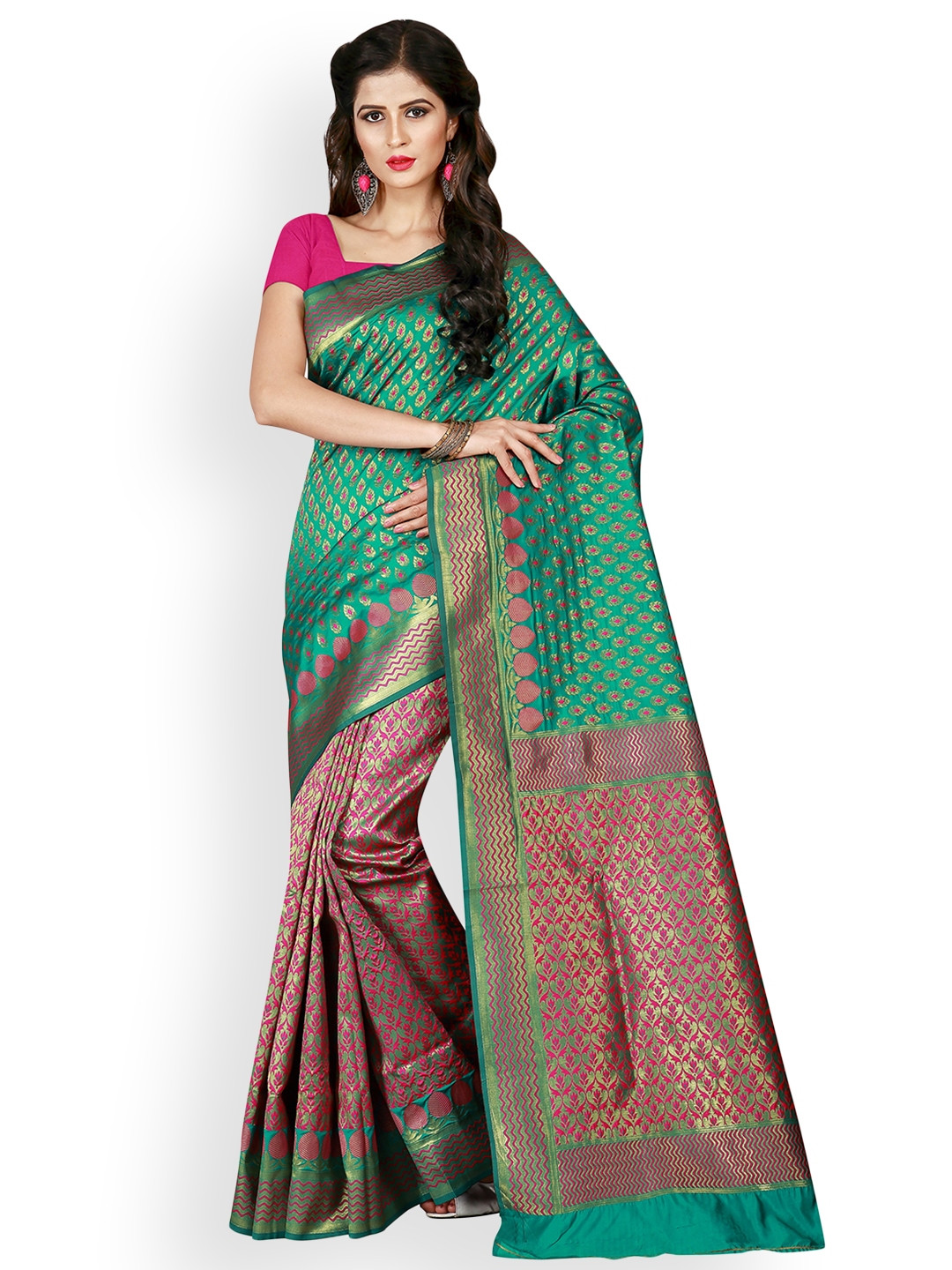 Buy Viva N Diva Green Silk Blend Woven Design Patola Saree - Sarees for ...