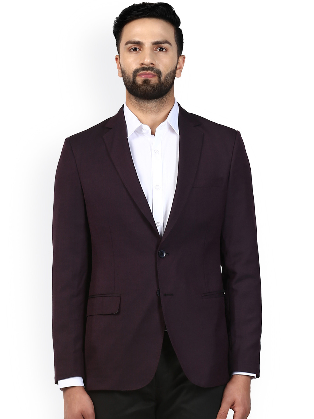 Buy Raymond Men Maroon Single Breasted Slim Fit Casual Linen Blazer ...